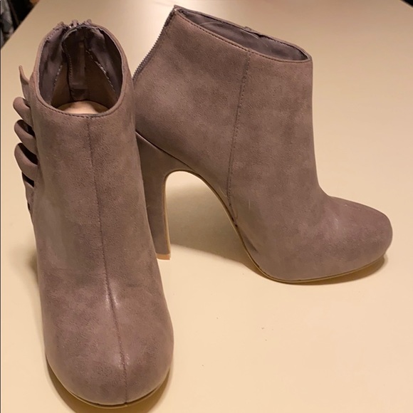 JustFab | Shoes | Justfab Taupe High Heel Booties With Ruffle 6 | Poshmark